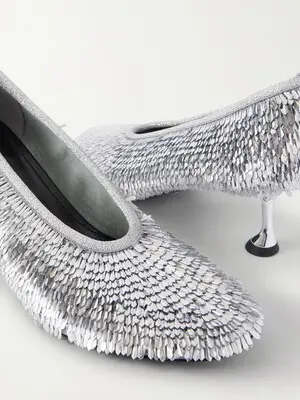 Proenza Schouler Sequined Mesh Pumps With Metallic Heels - Silver