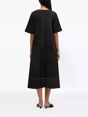 GANNI V-neck Short Sleeve Midi Dress With Contrast Stitching