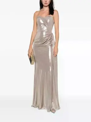 CRISTALLINI Angelina Draped Strapless Maxi Dress - Silver