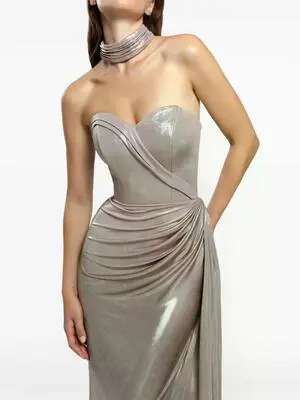 CRISTALLINI Angelina Draped Strapless Maxi Dress