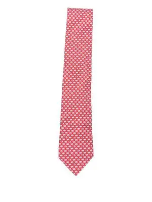 FERRAGAMO Elephant Print Silk Neck Tie - Red