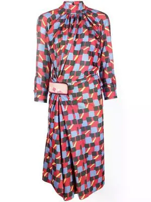 Prada Geometric Print Midi Dress - Red