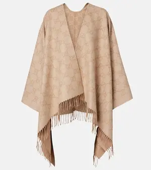 Gucci Gg Fringed Cashmere-blend Lame Cape - Beige