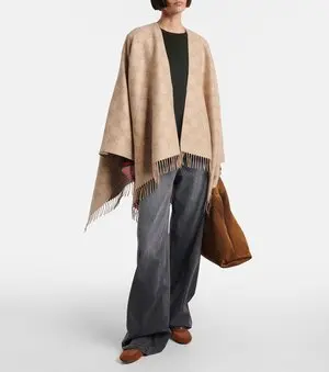 Gucci Gg Fringed Cashmere-blend Lame Cape