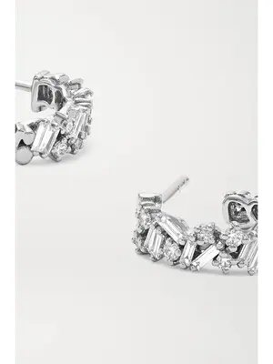 SUZANNE KALAN Shimmer 18-karat White Gold Diamond Hoop Earrings