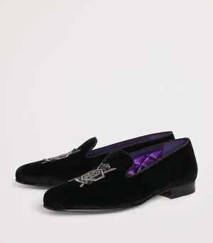 Ralph Lauren Purple Label Velvet Crest-embellished Slippers