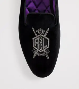 Ralph Lauren Purple Label Velvet Crest-embellished Slippers