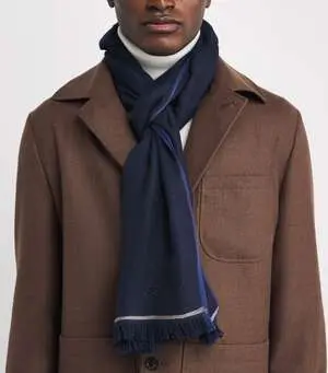Brioni Cashmere Fringed Scarf - Blue