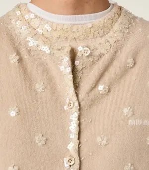 Miu Miu Cashmere Embellished Knit Waistcoat - Neutral