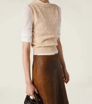 Miu Miu Cashmere Embellished Knit Waistcoat - Neutral