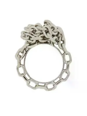 JIL SANDER Toned Engraved Logo Knotted Chain Ring