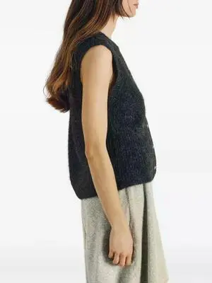 American Vintage Sleeveless Button East Cardigan Vest - Grey