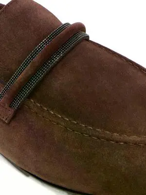 Brunello Cucinelli Beaded-embellished Suede Loafers - Brown