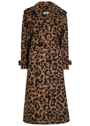 Simkhai Simkhai Rumi Printed Brushed Wool-Blend Trench Coat Leopard