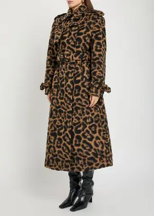 Simkhai Rumi Printed Brushed Wool-blend Trench Coat - Leopard