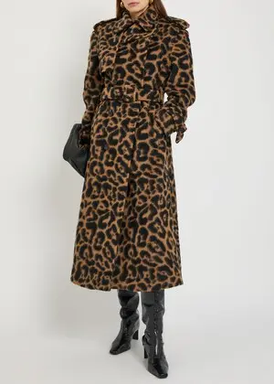 Simkhai Rumi Printed Brushed Wool-blend Trench Coat - Leopard