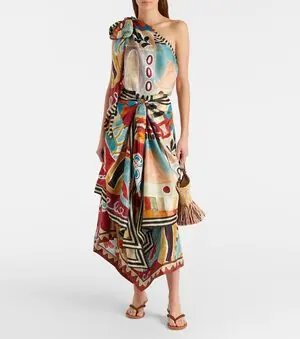 ALEMAIS X Lrnce Michelle One-shoulder Silk Midi Dress