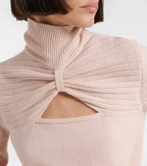 Valentino Garavani Cutout Gathered Virgin Wool Turtleneck Sweater