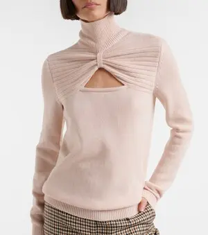 Valentino Garavani Cutout Gathered Virgin Wool Turtleneck Sweater