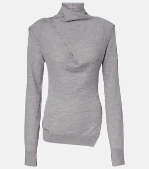 Attico Virgin Wool Turtleneck Sweater With Shoulder Pads