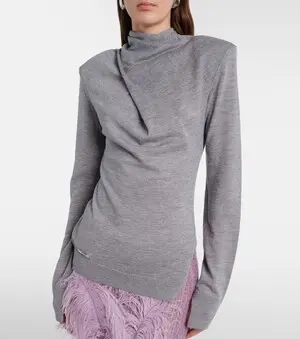 Attico Virgin Wool Turtleneck Sweater With Shoulder Pads