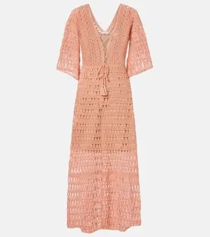 Anna Kosturova Crochet Cotton Midi Dress - Pink