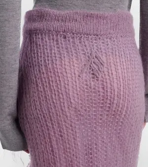 Attico Feather-trimmed Knitted Midi Skirt In Light Mauve