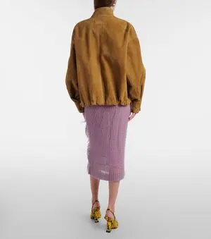Attico Feather-trimmed Knitted Midi Skirt In Light Mauve