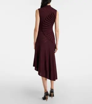 Alaïa Asymmetrical Pleated Midi Dress - Burgundy
