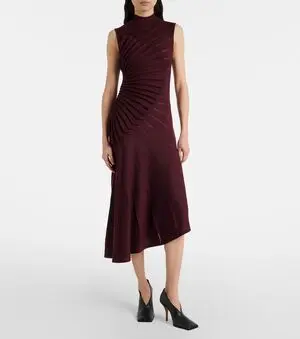 Alaïa Asymmetrical Pleated Midi Dress - Burgundy