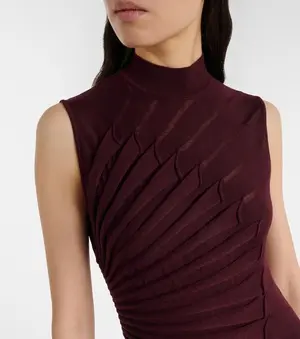 Alaïa Asymmetrical Pleated Midi Dress - Burgundy