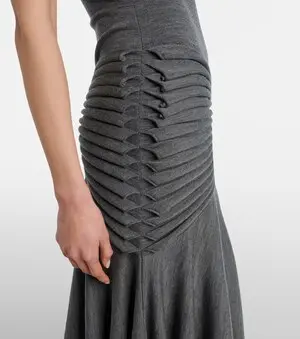 Alaïa Knitted Pleated Wool Midi Dress - Grey