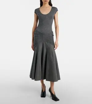 Alaïa Knitted Pleated Wool Midi Dress - Grey