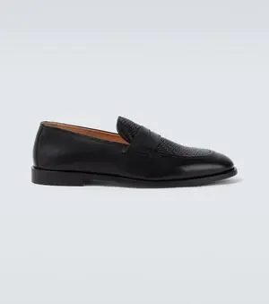 Brunello Cucinelli Woven Leather Penny Loafers - Black