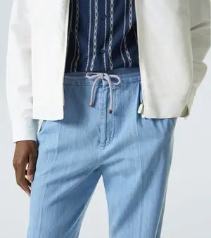 Brunello Cucinelli Pleated Straight Cotton Trousers - Blue