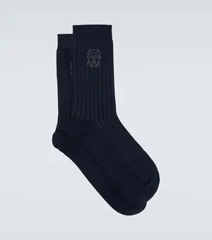 Brunello Cucinelli Ribbed-knit Cotton Crew Socks - Blue