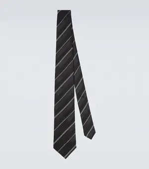 Brunello Cucinelli Striped Silk Neck Tie - Black