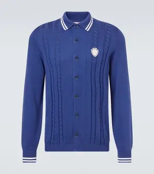 Brunello Cucinelli Cable-knit Embroidered Cotton Cardigan - Blue