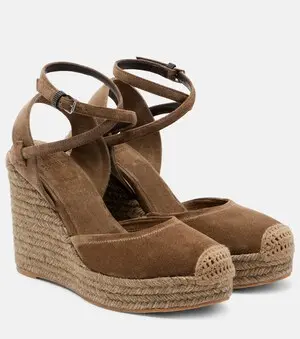 Brunello Cucinelli Monili Suede Espadrille Wedges - Brown