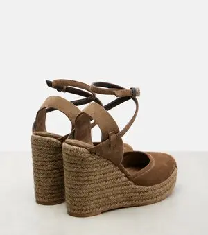 Brunello Cucinelli Monili Suede Espadrille Wedges