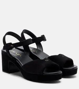 Prada Suede Platform Sandals With Buckle Fastening - Black