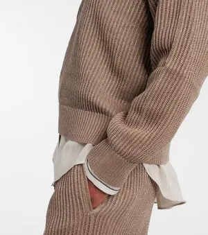 Brunello Cucinelli Cotton-blend Lame V-neck Sweater