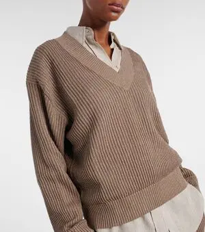 Brunello Cucinelli Cotton-blend Lame V-neck Sweater