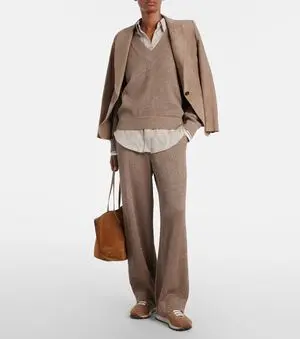 Brunello Cucinelli Cotton-blend Lame V-neck Sweater