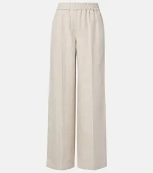 Brunello Cucinelli Wide-leg Linen And Cotton Trousers - Beige