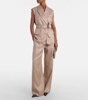 Brunello Cucinelli Linen-blend Wide-leg Trousers