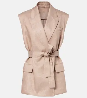 Brunello Cucinelli Belted Linen-blend Vest - Pink