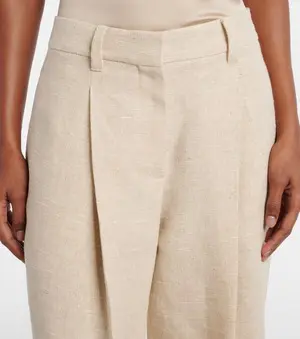 Brunello Cucinelli Cropped Linen And Silk-blend Wide-leg Trousers
