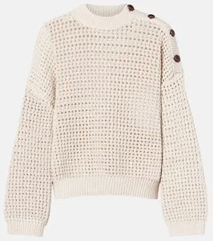 Brunello Cucinelli Cotton-blend Sweater With Buttoned Shoulder - Beige