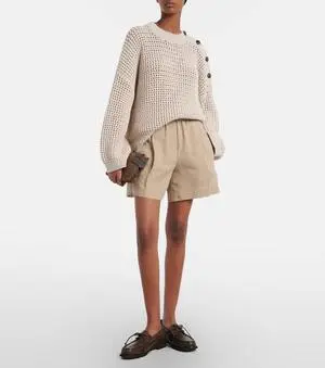 Brunello Cucinelli Cotton-blend Sweater With Buttoned Shoulder - Beige